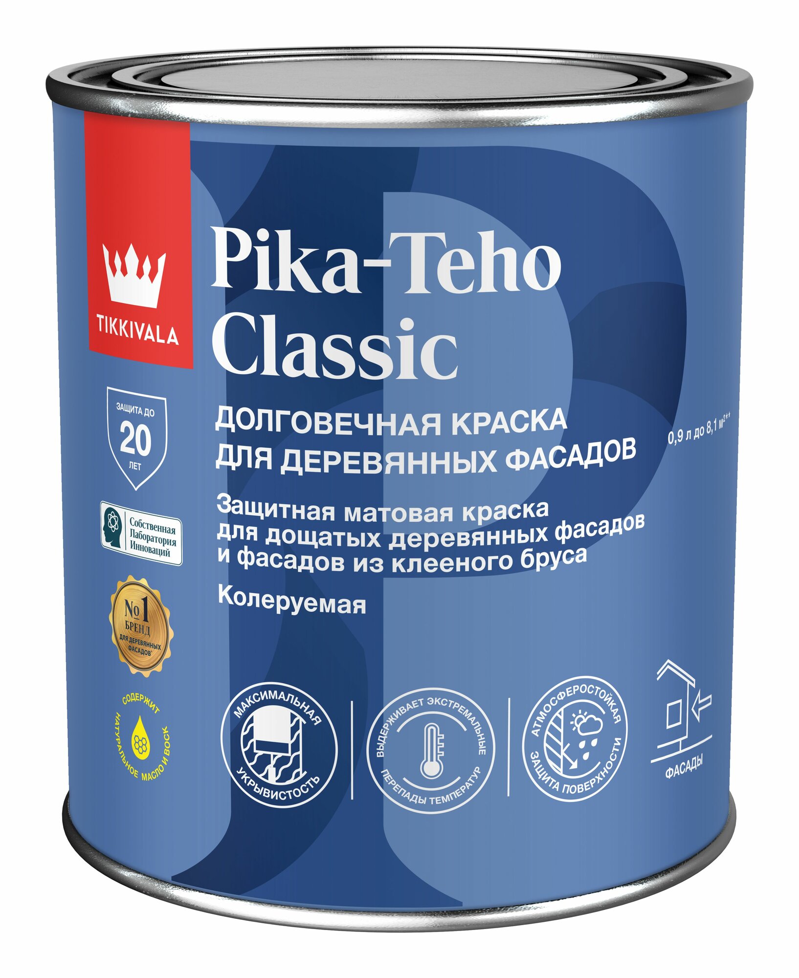Краска Tikkurila PIKA-TEHO CLASSIC, Белая, 0,9л, для деревянных фасадов, матовая, акрилатная, база А (Tikkivala)