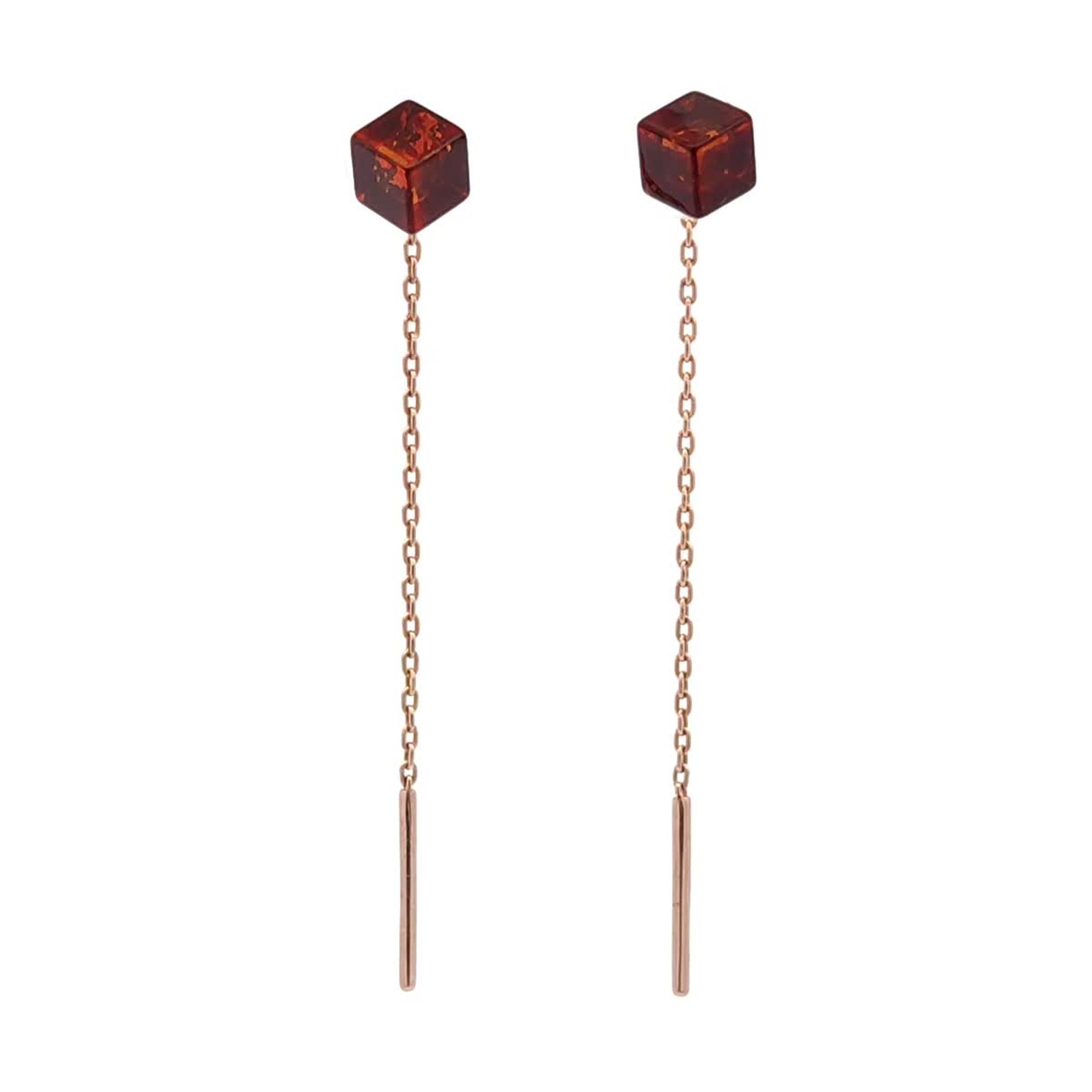 Серьги цепочки, серебро, 925 проба, золочение, янтарь