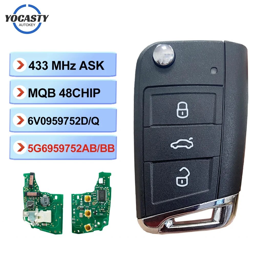 YOCASTY для VW Seat Leon Ateca Golf7 MK7 Touran Polo Tiguan Skoda Octavia MQB48 434 МГц удаленный ключ от машины 5G 6959752 АБ ББ 6В 0959752