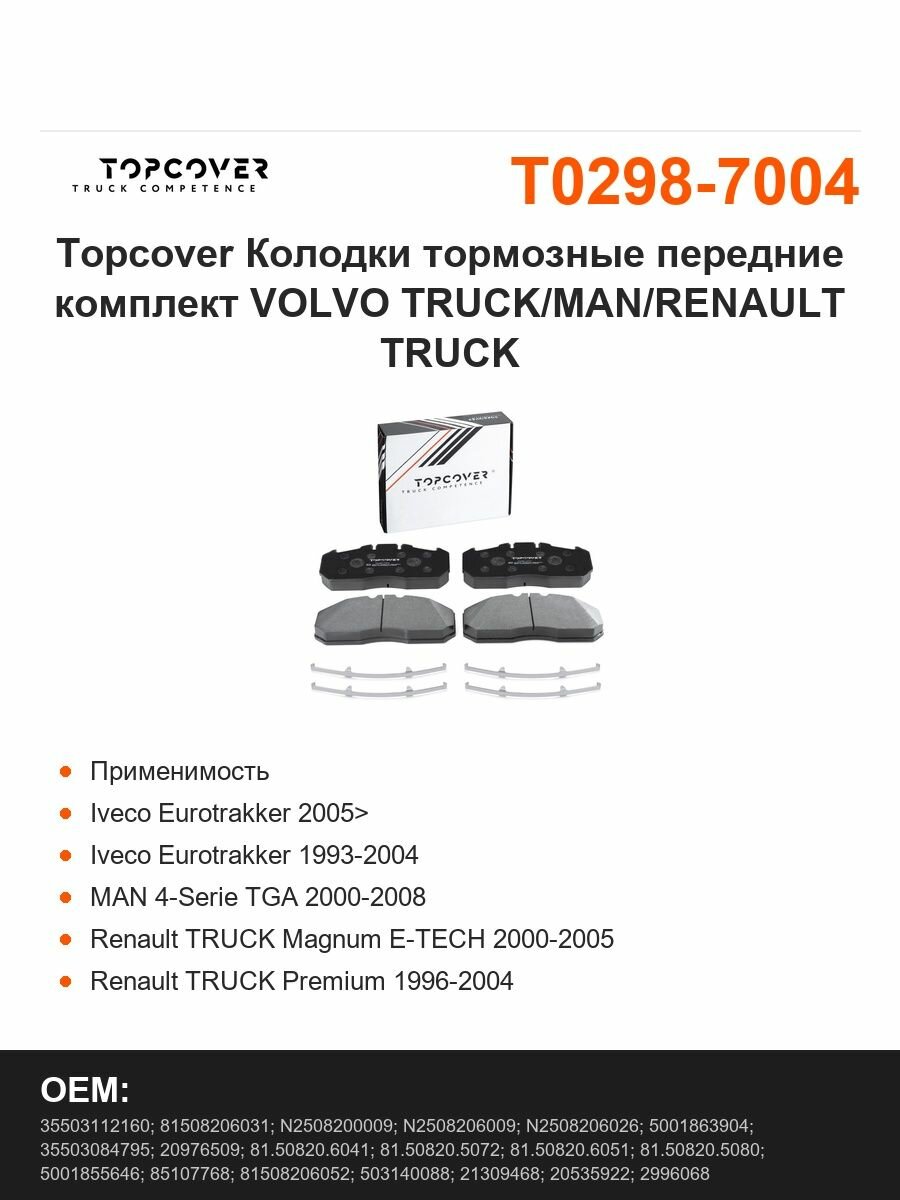 Topcover Колодки тормозные передние комплект VOLVO TRUCK/MAN/RENAULT TRUCK