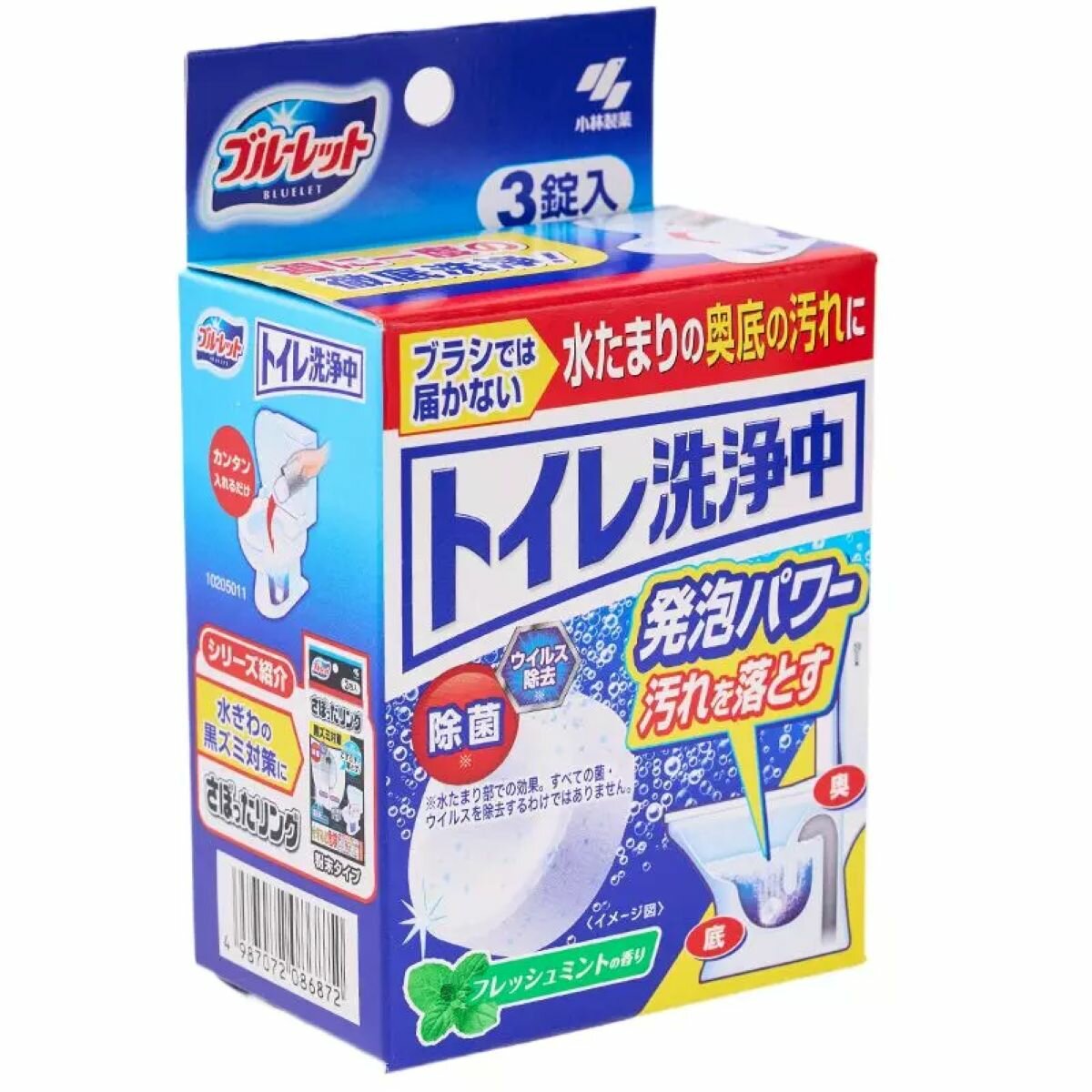 Таблетки Kobayashi Bluelet Bowl Cleaning Tablets для очищения сливного отверстия унитаза, 25 г х 3 таблетки