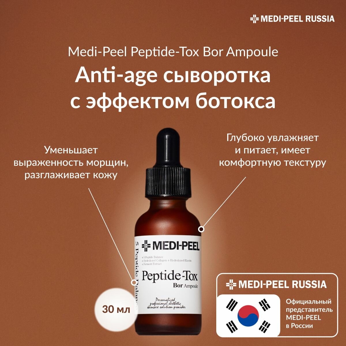 MEDIPEEL Антивозрастная омолаживающая сыворотка для лица 30 мл Peptide-Tox Bor Ampoule