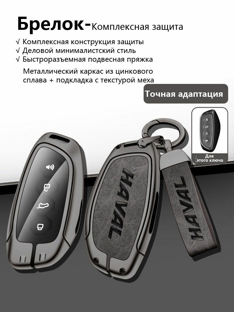Чехол для ключа Haval Shenshou, Dargo 2, Raptor, Xiaolong MAX 2021-2026. Цинк-сплав + кожа + прозрачный TPU. Серебристый/темно-серый корпус, 3 цвета кожи.