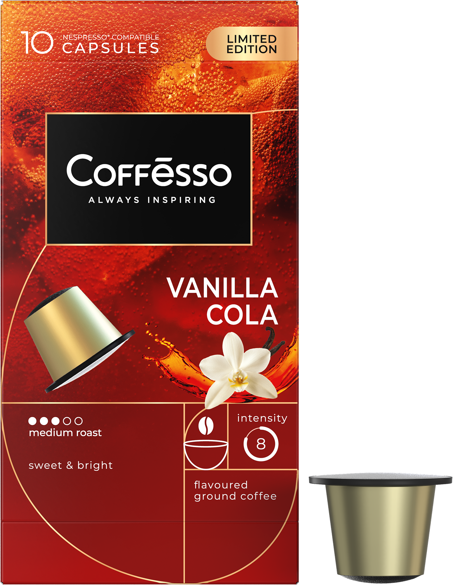 Кофе Coffesso Cola Vanilla, 10 капсул, средняя обжарка, для кофемашин Nespresso