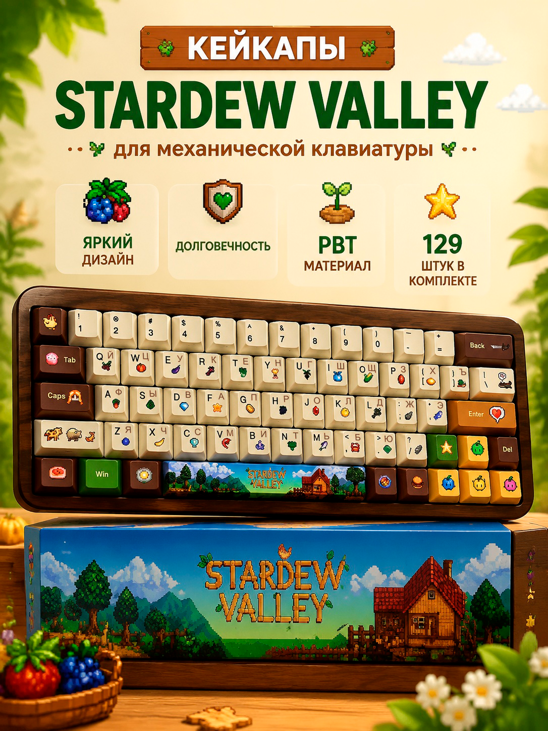 Кейкапы для механической клавиатуры / PBT / 129 штук в комплекте. Stardew Valley