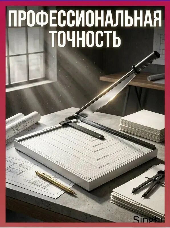 Резак бумаги, сабельный, А3, с автоприжимом, для офиса, белый