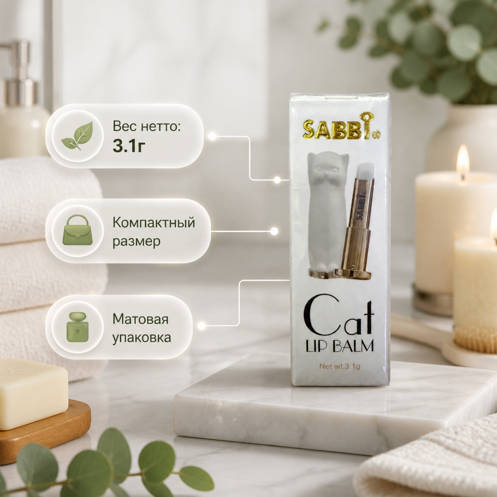 Бальзам для губ Sabbi "Cat Lip Balm", увлажняющий, с ромашкой, 3,1г — фото 1