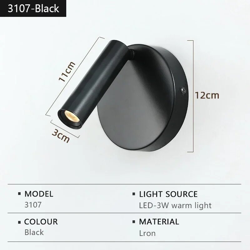 Настенный светильник LED 3Вт Black/3107-black