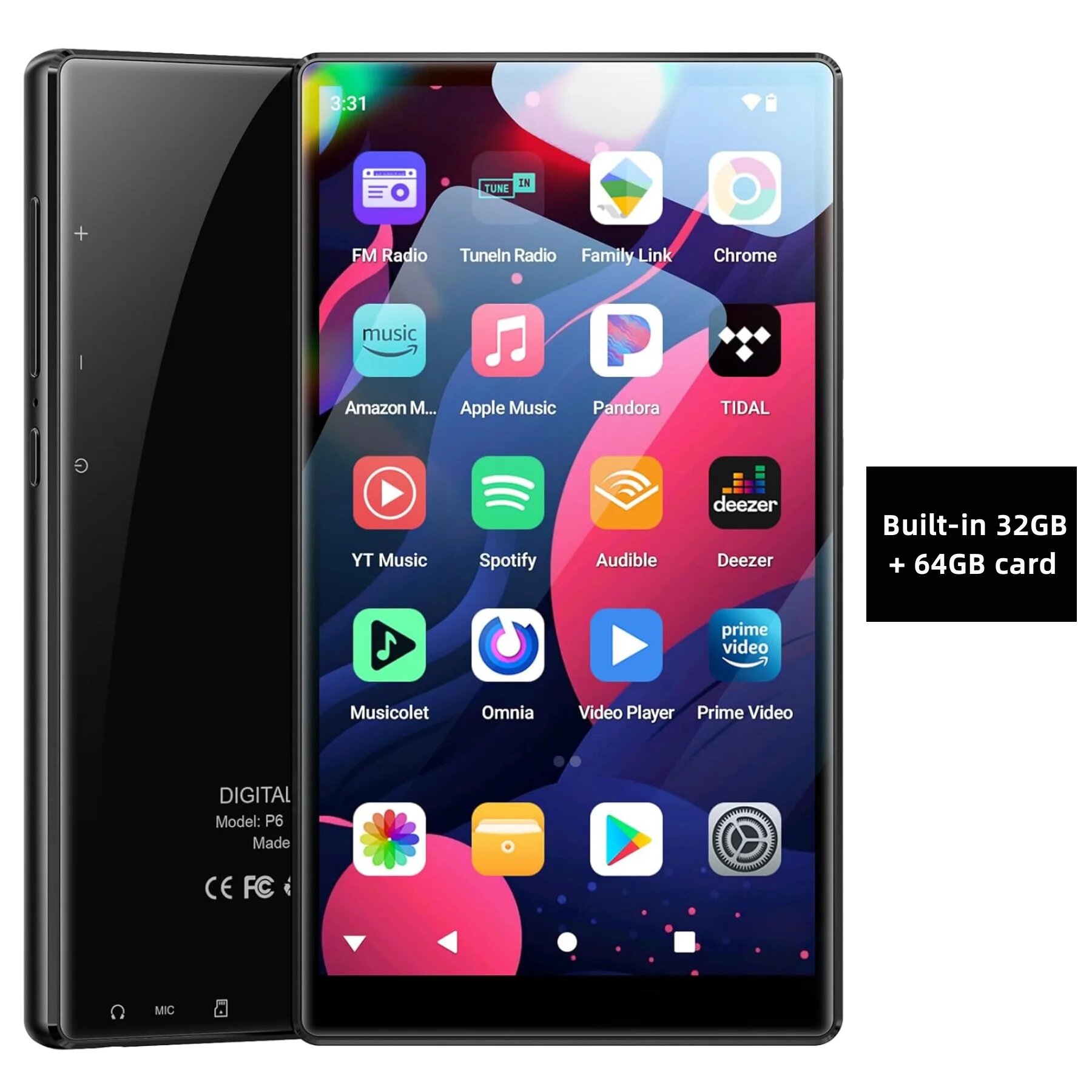 MP3/MP4-плеер На Android 13, 32 ГБ/96 ГБ Памяти, Bluetooth, Wi-Fi, 5-дюймовый Сенсорный Экран, 4 ГБ ОЗУ, 32 ГБ ПЗУ