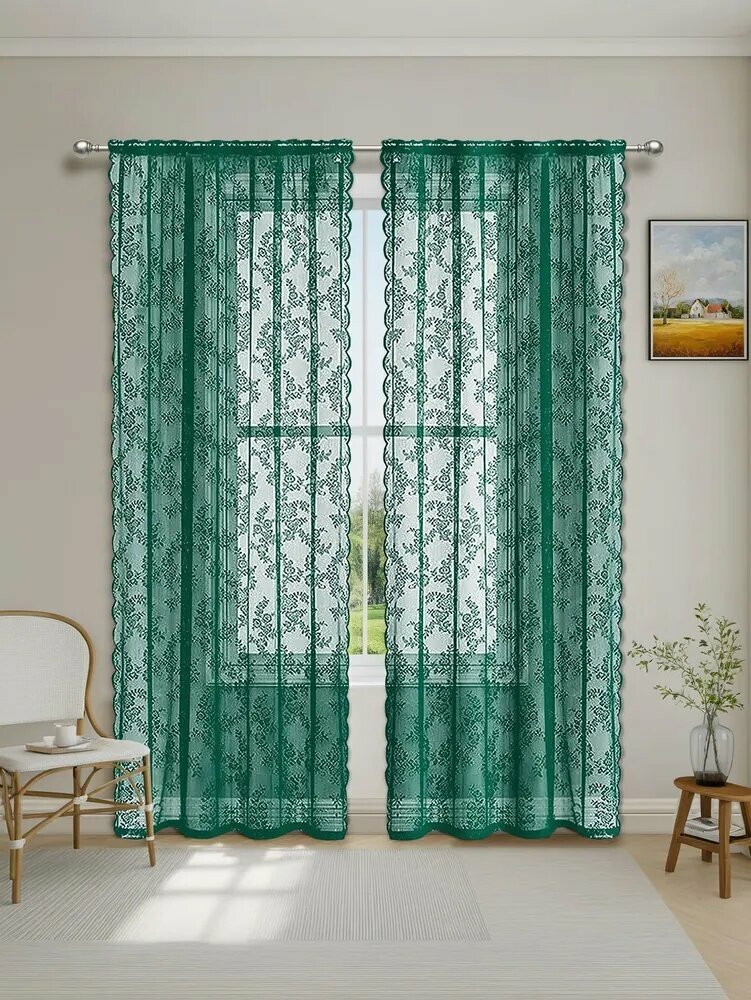 Тюль 100x150 см крепление Завязки, зеленый