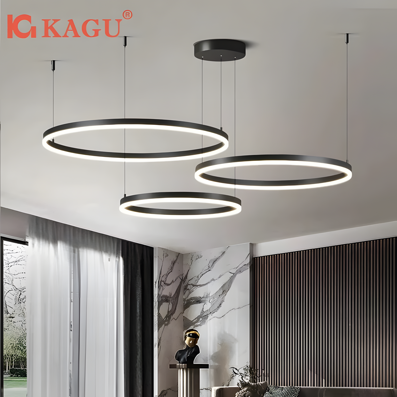 KAGU LED люстра матовые кольца золотого и черного цвета