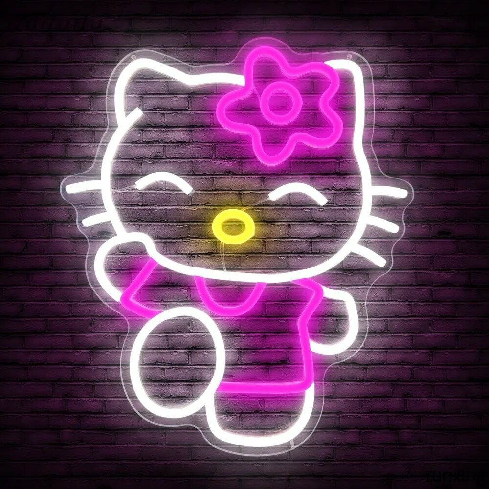 Декоративный светильник. Неоновая вывеска "Hello Kitty"