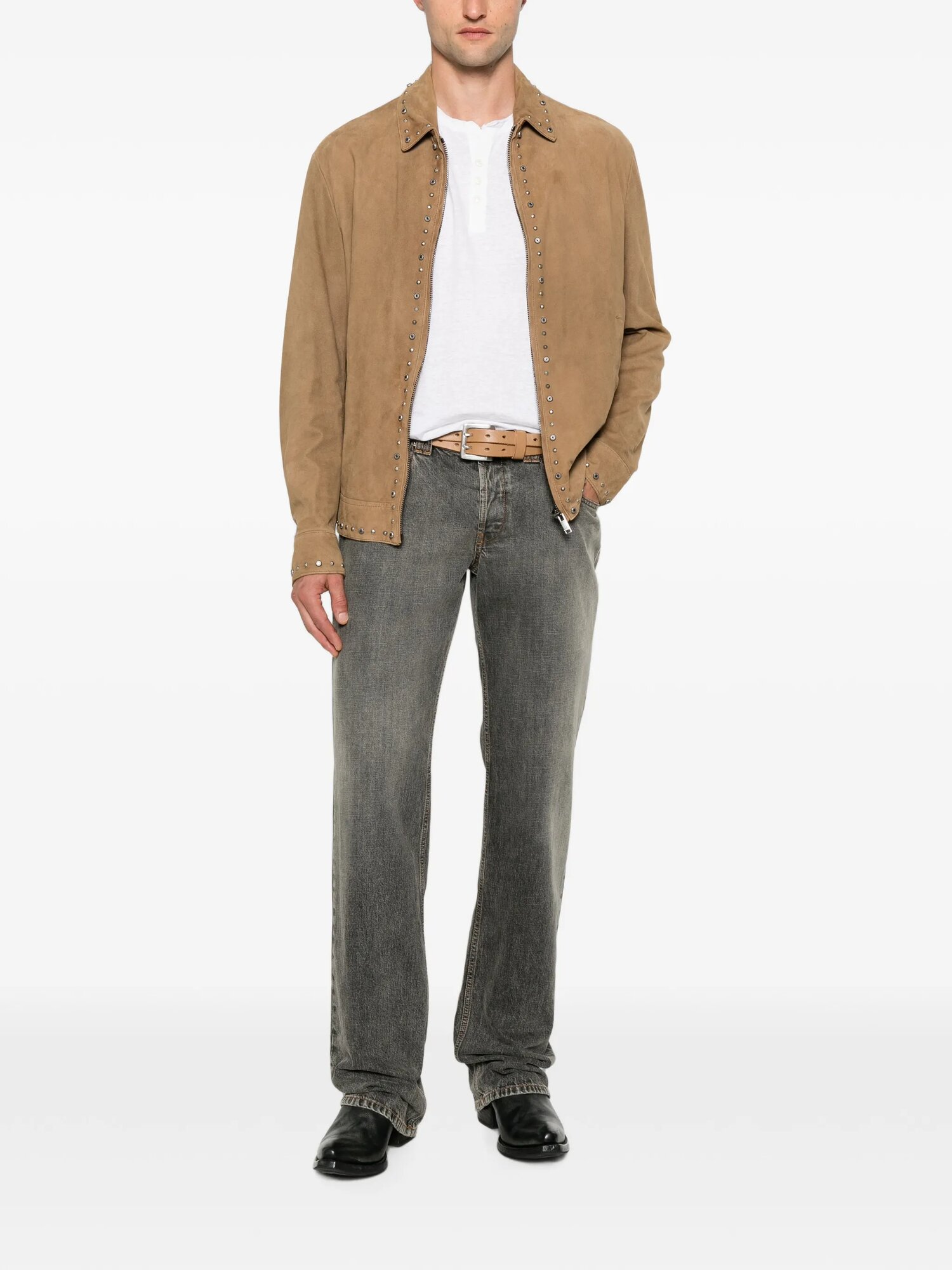 Куртка Dondup Stud-embellished zip-up suede jacket, размер 52, коричневый — фото 1