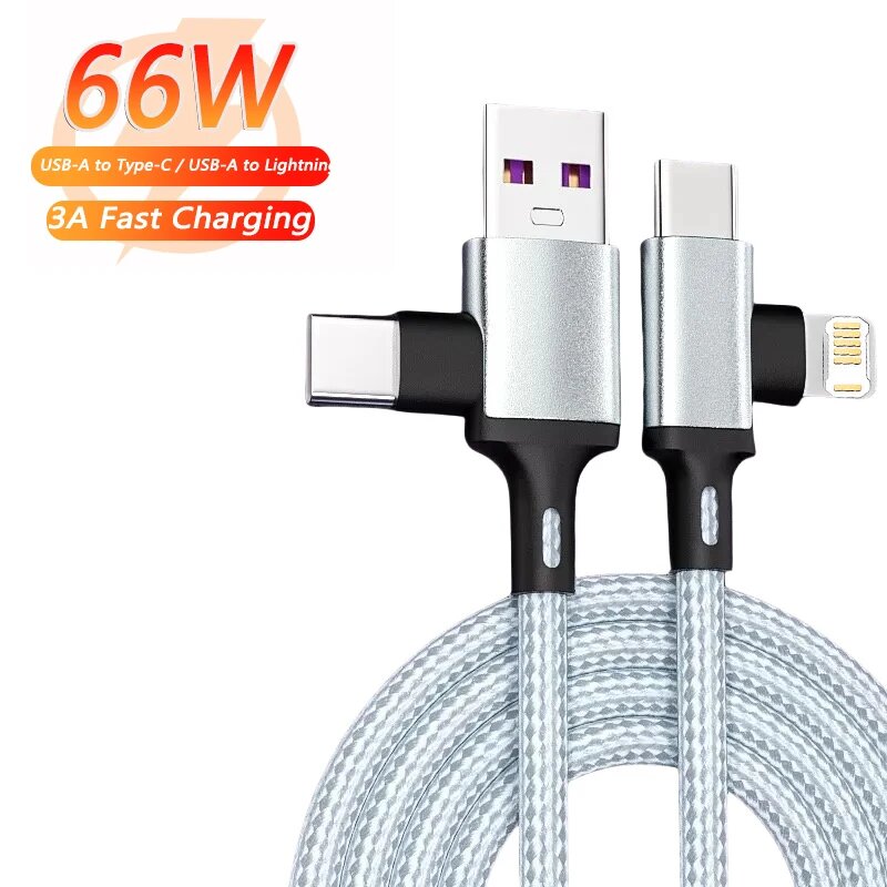 2м кабель 2-в-1 USB-A/C - Lightning, Silver — фото 1