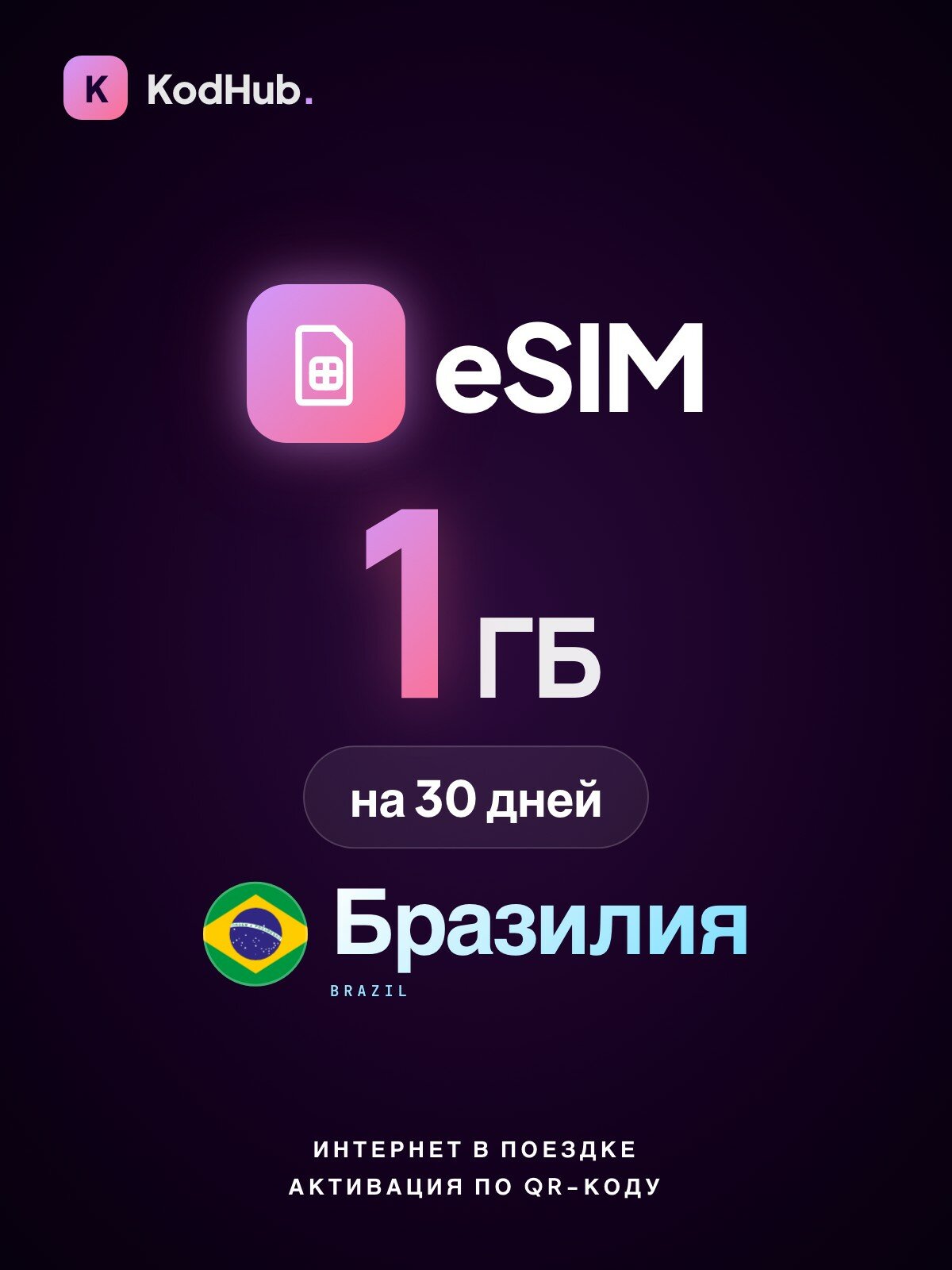Туристическая eSIM Бразилия 1 ГБ на 30 дней | интернет в поездке, связь за границей | QR-код активации