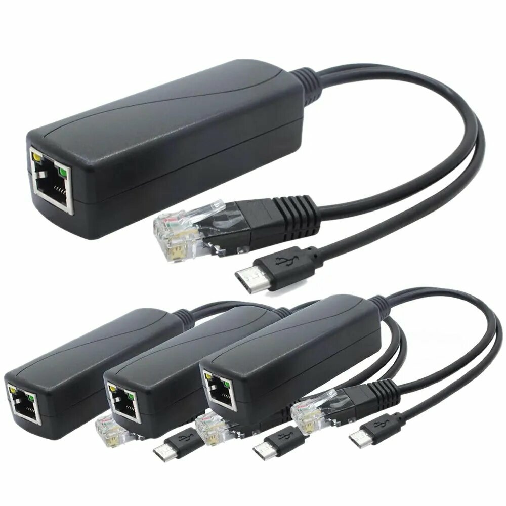 4Pack 5V PoE Splitter, 48V To 5V 2.4A Adapter с разъемом MicroUSB, для IPкамер, планшетов, для и др.