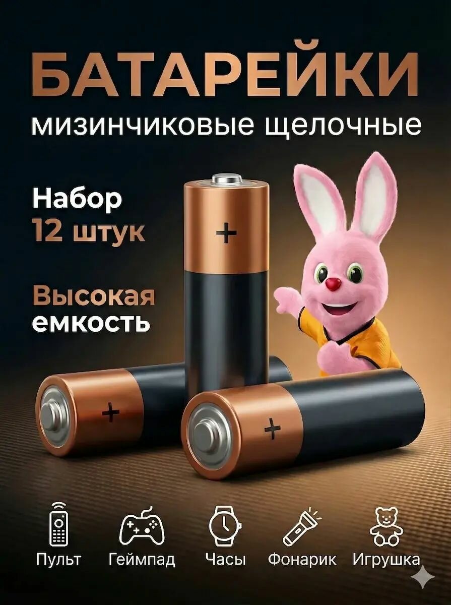 Батарейки мизинчиковые AAA, щелочные (алкалиновые) ,1.5V упаковка 12 штук