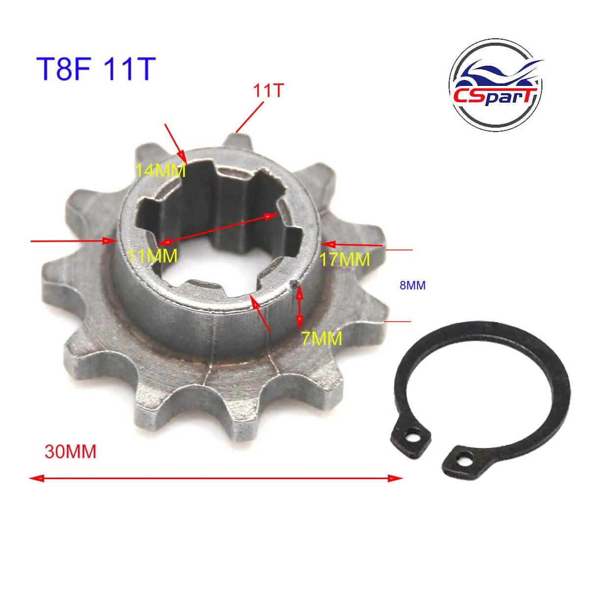 Звездочка передняя T8F 11T 30мм, 8мм, 7мм