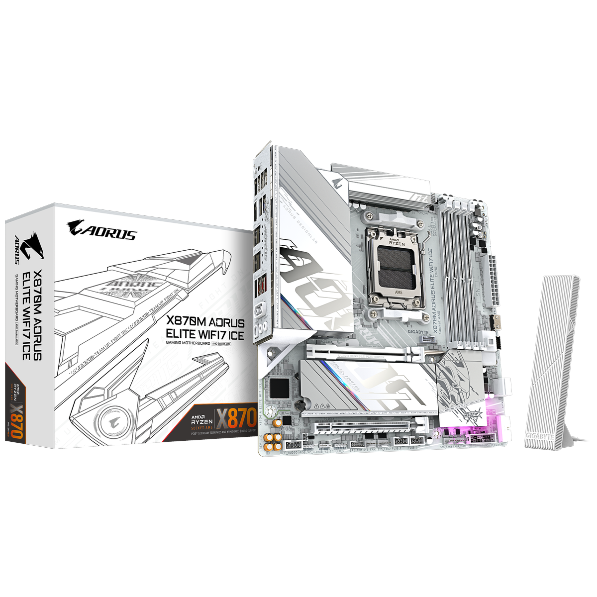 Материнская плата AORUS X870M AORUS ELITE WIFI7 ICE, AM5, AMD X870, Micro-ATX, RTL (X870M AORUS ELITE WIFI7 ICE)
