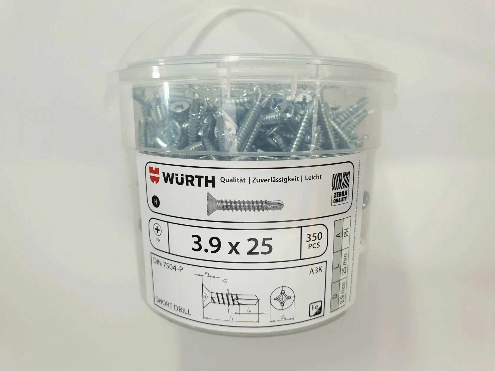Саморез по металлу DIN 7504-P 3.9x25 (350 pcs) WURTH, Германия