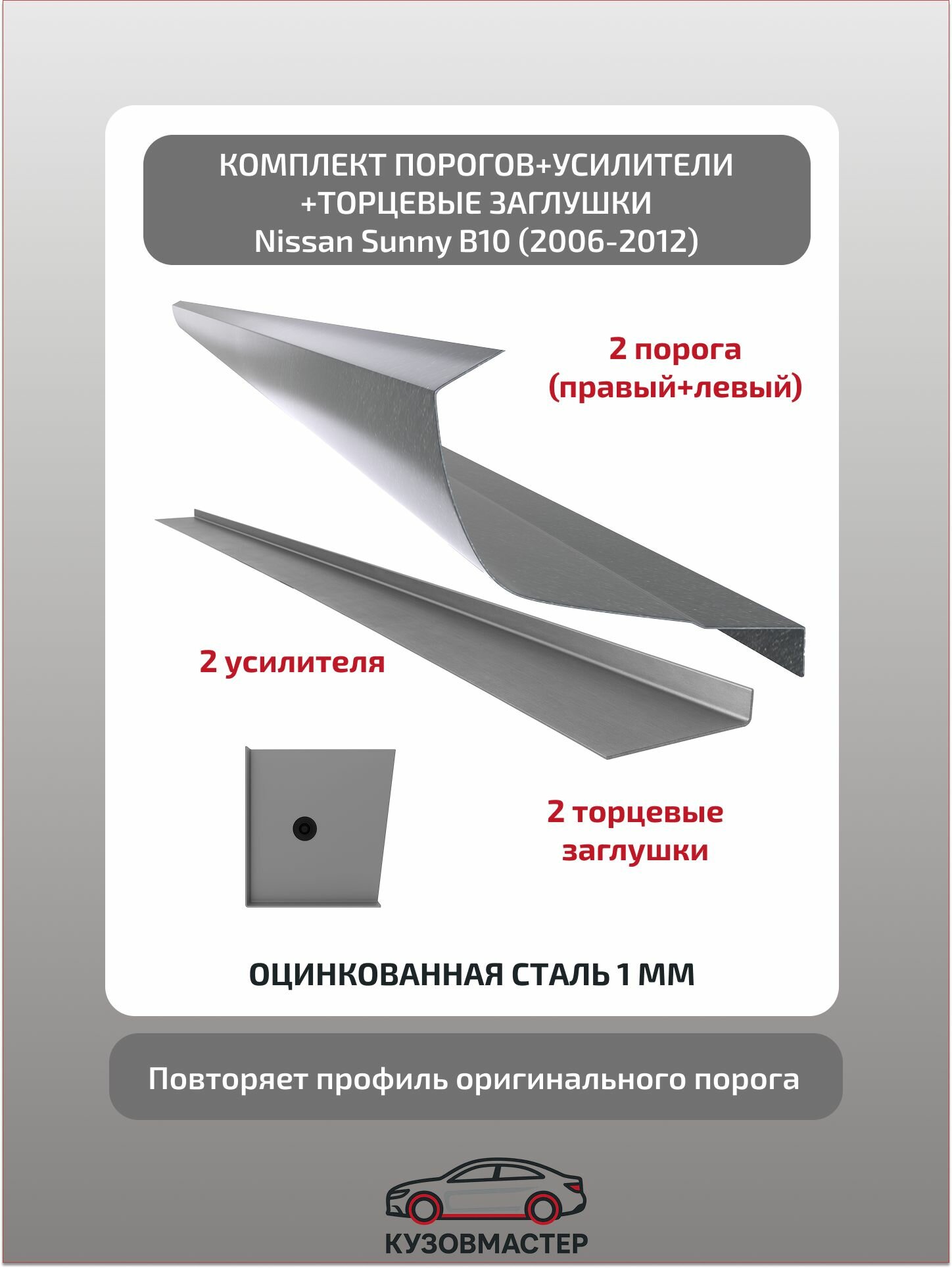 Комплект порогов+усилители+заглушки Nissan Sunny B10 (Полупрофиль) цинк