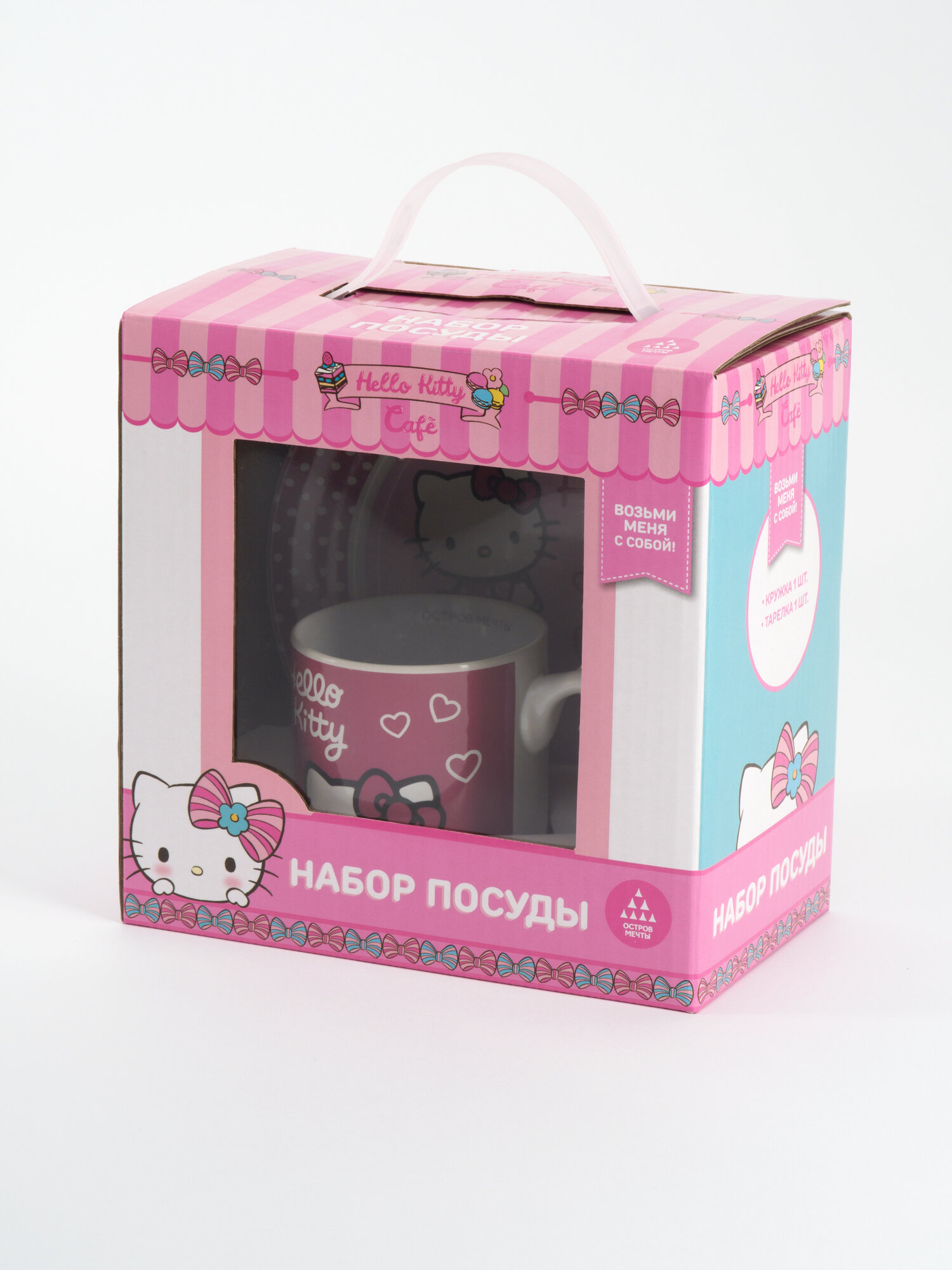 Набор посуды детский из керамики, 2 предмета (кружка, тарелка), Hello Kitty — фото 1