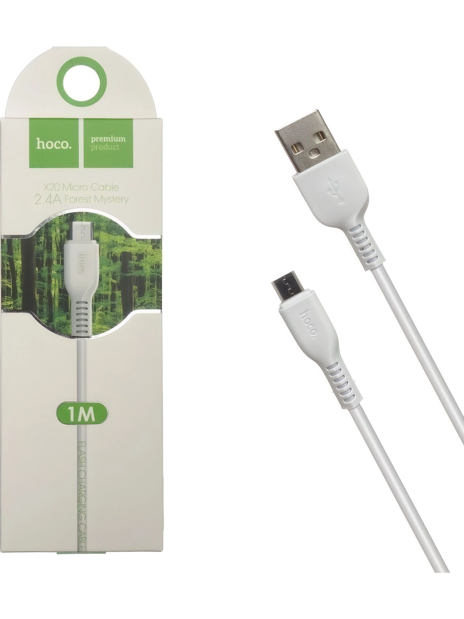 Кабель USB - Micro (для Android) HOCO X20 2,4А белый 1м (00222)