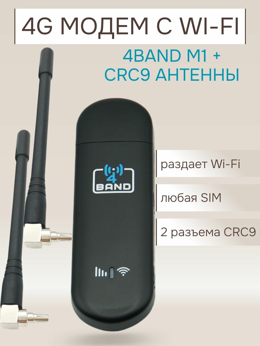 4BAND M1 4G модем с Wi-Fi + две антенны CRC9. Любой тариф и любая сим.