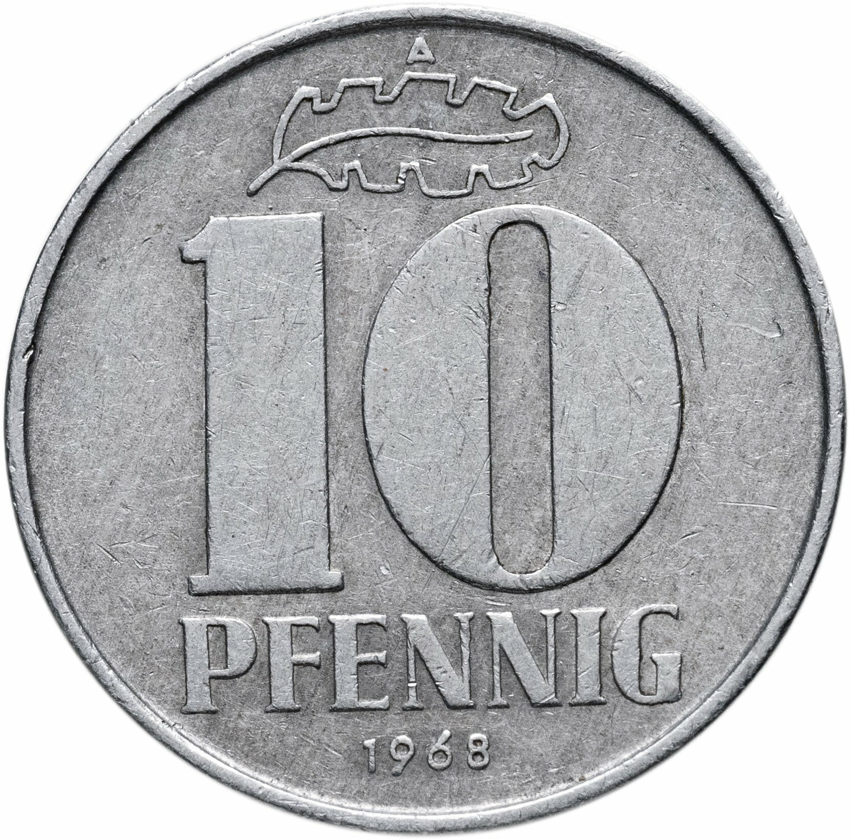 Германия, ГДР 10 пфеннигов 1968, Алюминий, в сохранности XF