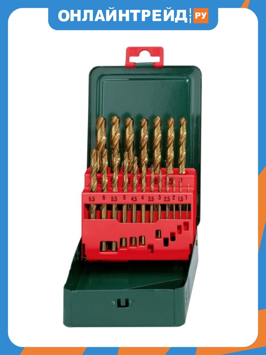 Набор сверл Metabo HSS-TiN 19 (1-10мм) в мет. кор. 627156000