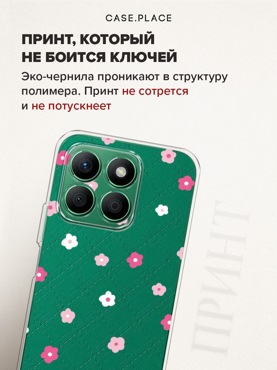 Чехол на Honor X8B / Хонор X8B с принтом "Весенние цветочки рисунок", прозрачный — фото 1