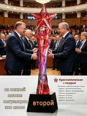 Трофей из прозрачного хрусталя - на нижней планке выгравировано слово -второй
