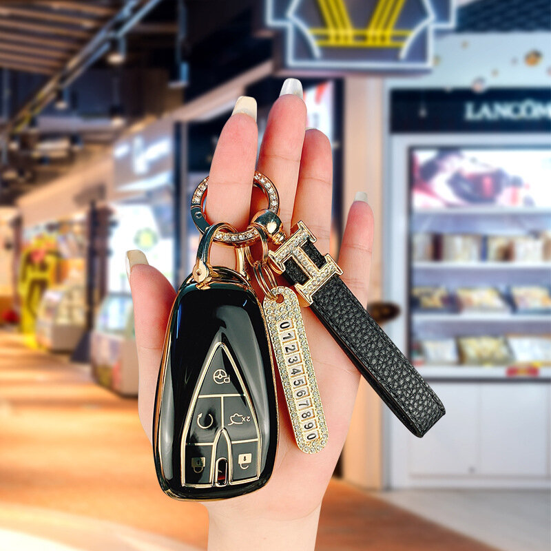 Чехол для ключа Changan Smart Five-Key с черным H-зажимом и номерным знаком - Черный