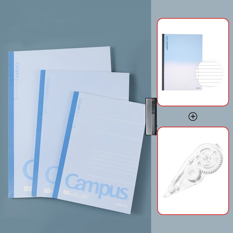 KOKUYO Wireless Binding Campus Notebook, Glue-Bound Soft Copybook, 8mm Ruled, B5 Size, 40 Sheets Per Book, 5 Books in Blue, WCN-CNB1410N