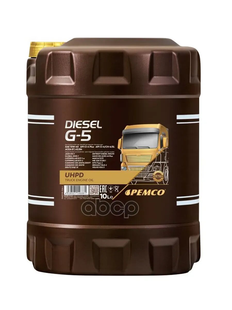 PEMCO 10W-40 Diesel G-5 Uhpd 10Л (Полусинт. Мотор. Масло)