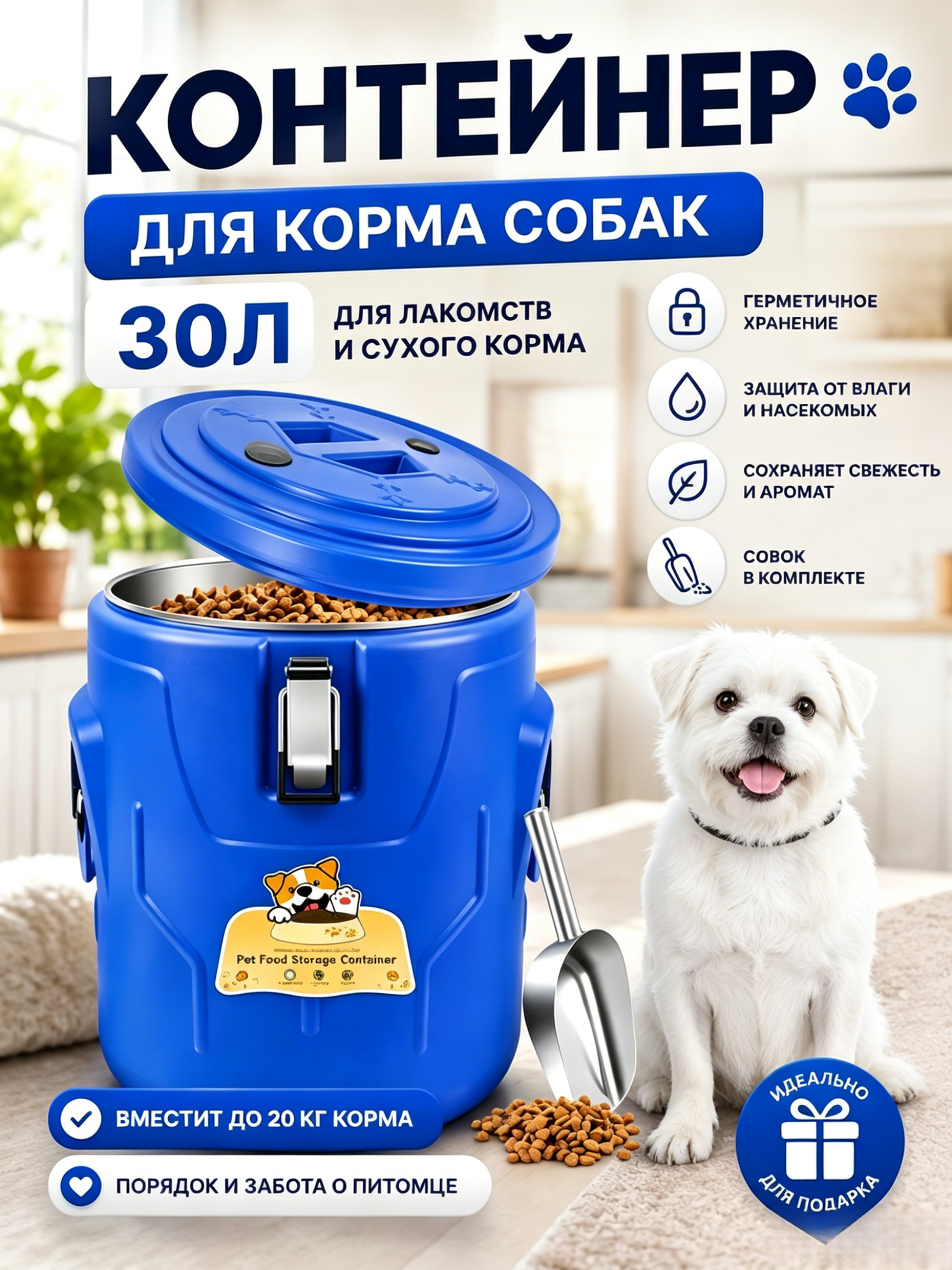 Контейнер для корма 30 л с внутренней нержавеющей сталью