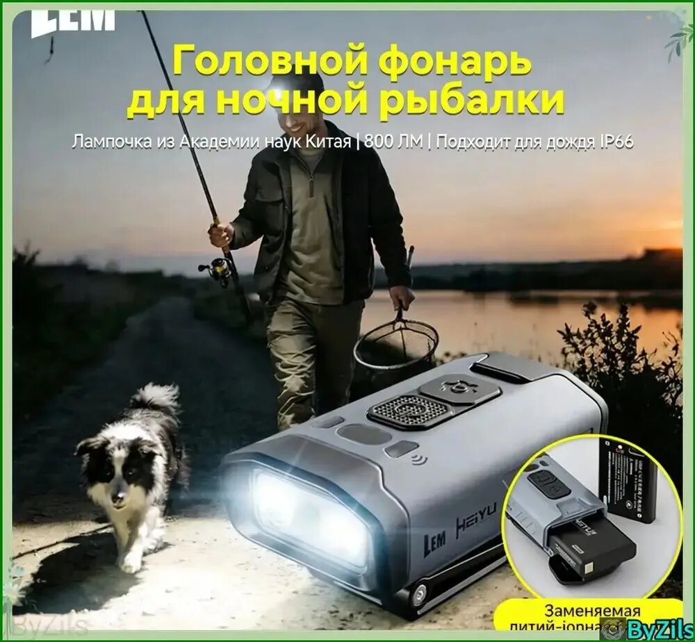 Ручной (универсальный) налобный фонарь 800 лм, 10 Вт, IP65, 6 режимов, 66 г, голубой — фото 1