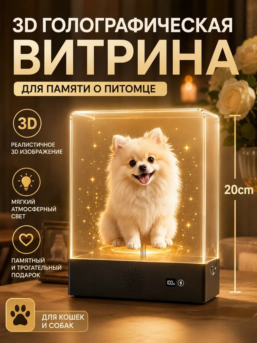 3D голограмма питомца для вечной памяти с музыкой