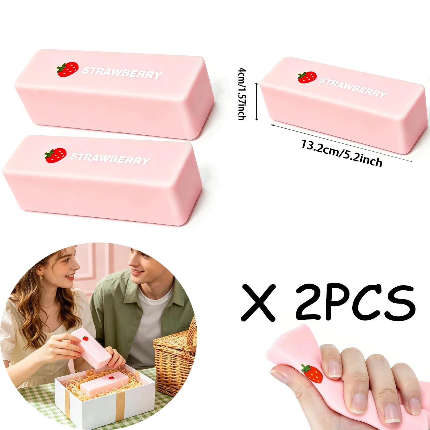 Мягкая игрушка-антистресс в форме батончика сливочного масла Розовый, 2Pcs strawberry