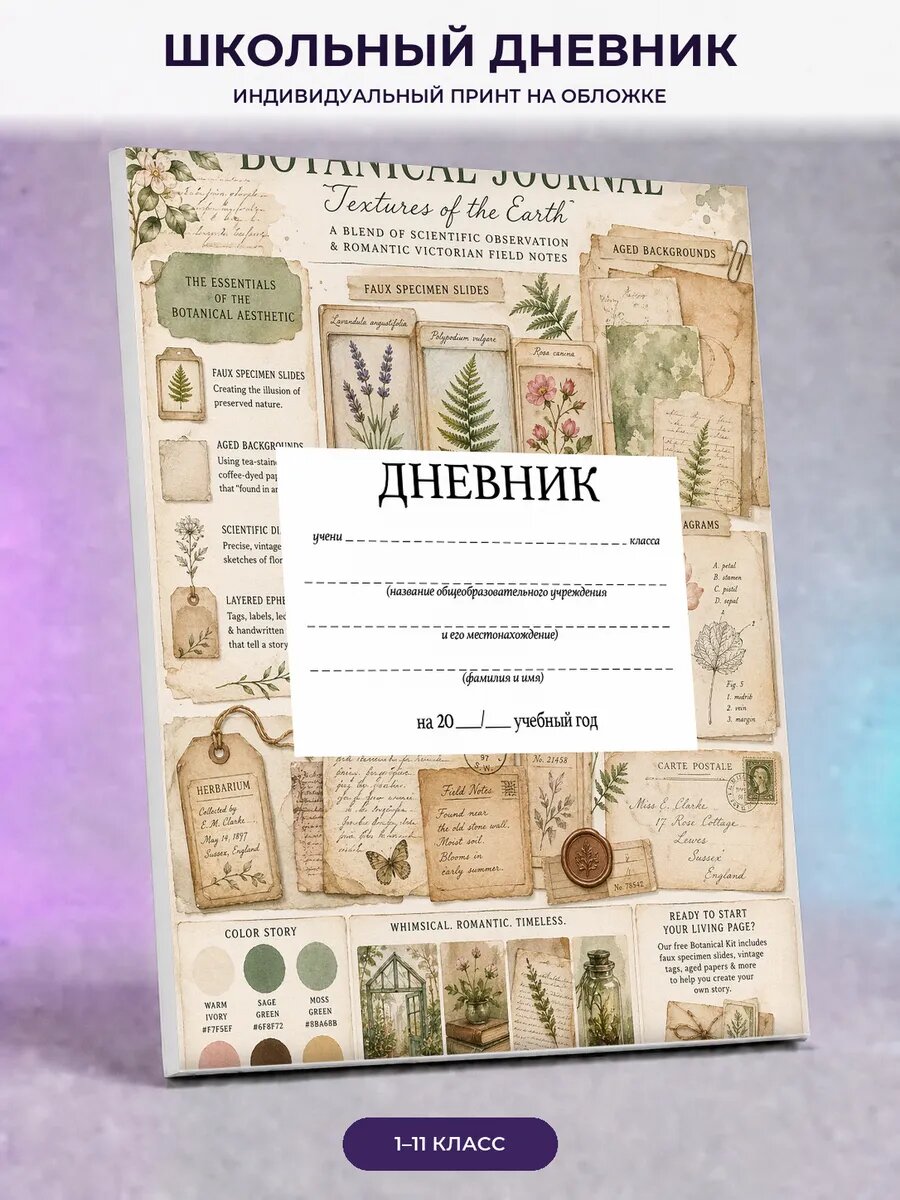 Школьный дневник с цветами для девочки