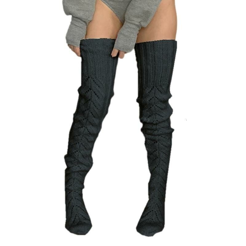 Женские однотонные вязаные чулки до бедра с сетчатым узором, Черный