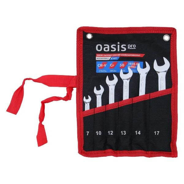 Набор ручного инструмента Oasis Pro комбинированных, 6 шт. в сумке глянцевый хром, с