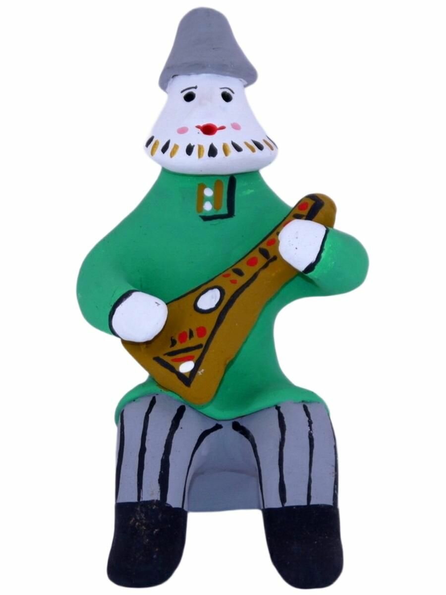 Мужичок с балалайкой, Каргопольская глиняная игрушка, ручная авторская работа