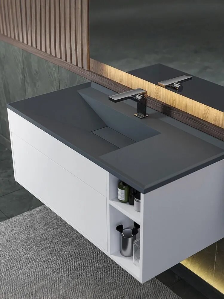 Раковина кварцевая для ванной Uperwood Lotus Quartz, 100х50х13 см, серая матовая, бетон