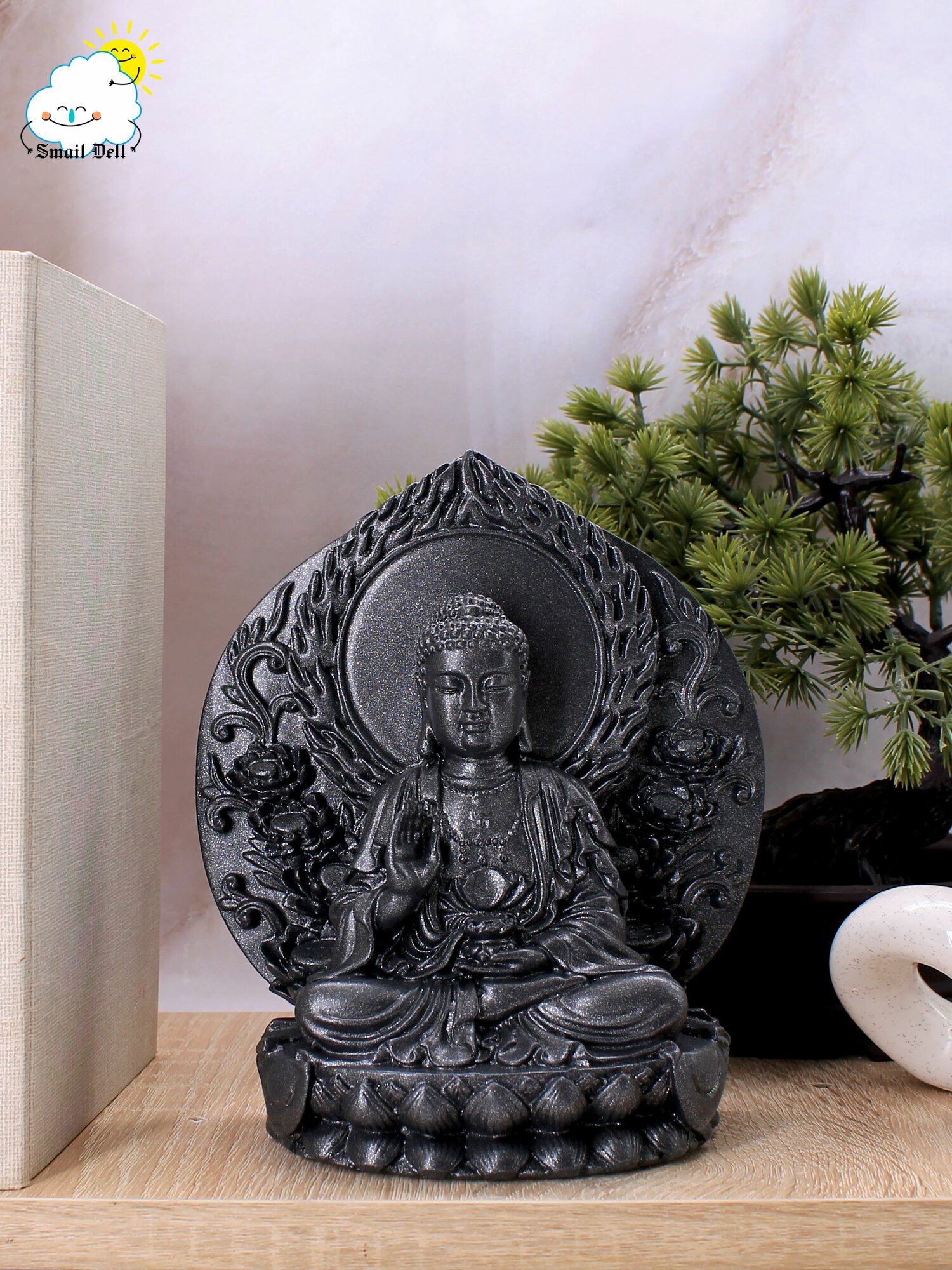 Статуэтка Будда в лотосе , 16 см , гипс, цвет металлик