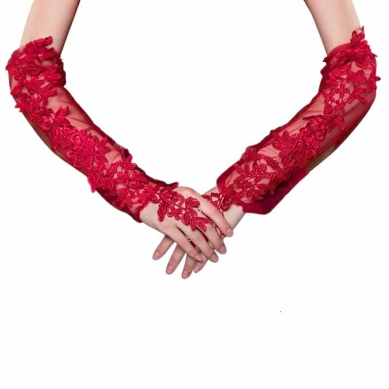 Женские ажурные перчатки без пальцев, Красное вино для цветов