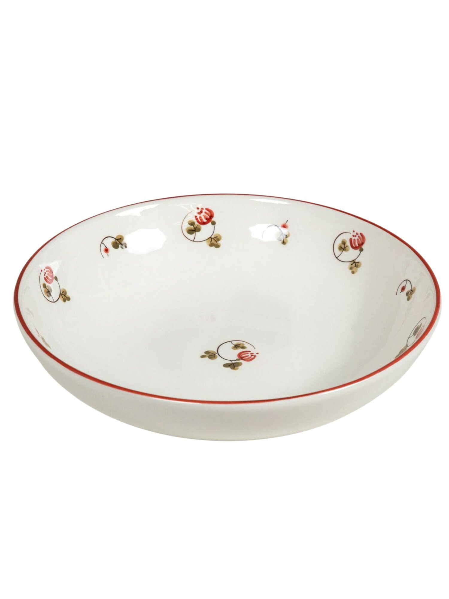 Тарелка суповая Дымов Керамика Шиповник 24см, керамика, белый/красный