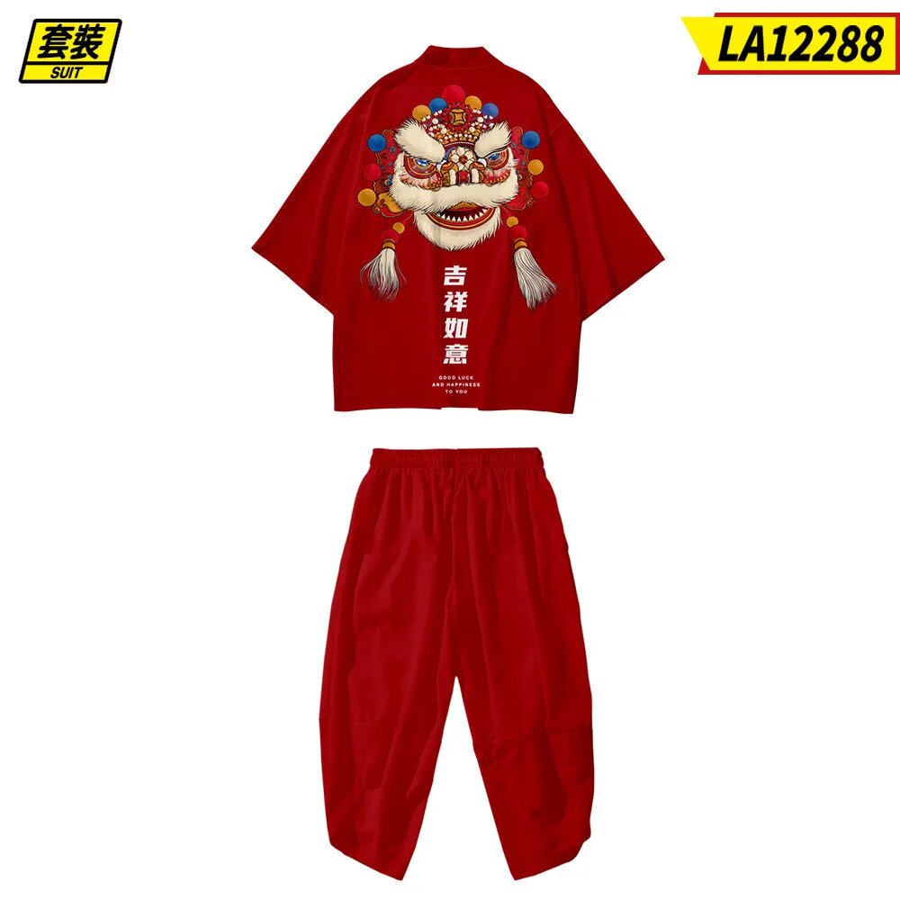 Мужской костюм с принтом льва, красный, XL, suit 13
