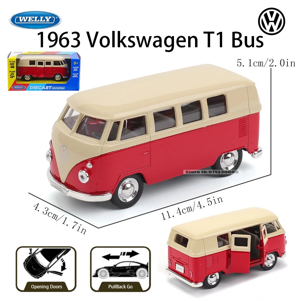 Welly 1963 Volkswagen T1 Bus, красный/белый