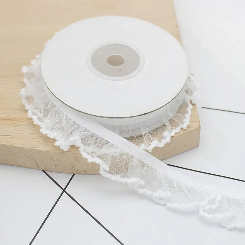 Белая кружевная лента с рюшами 2 см, 2yard